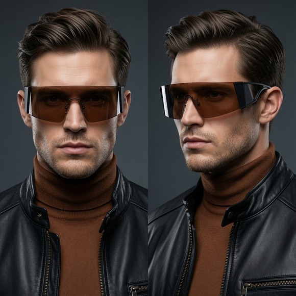 Accessories | Men Sunglasses Oversized One Piece Dark Brown Lens ...